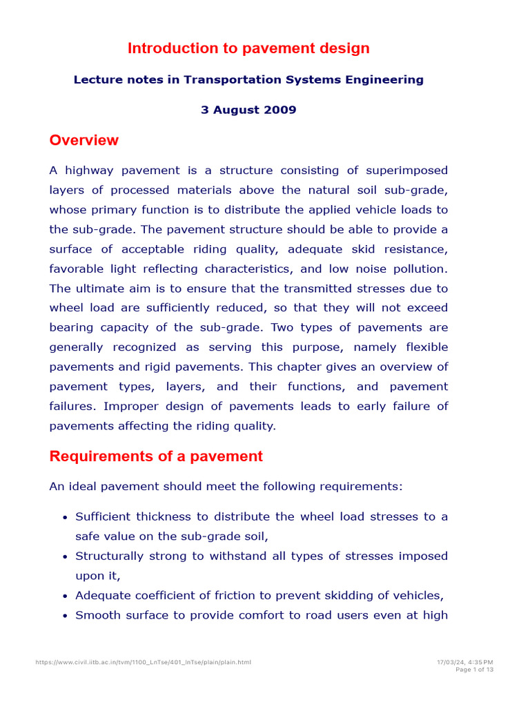 Introduction To Pavement Design | PDF | Road Surface | Concrete