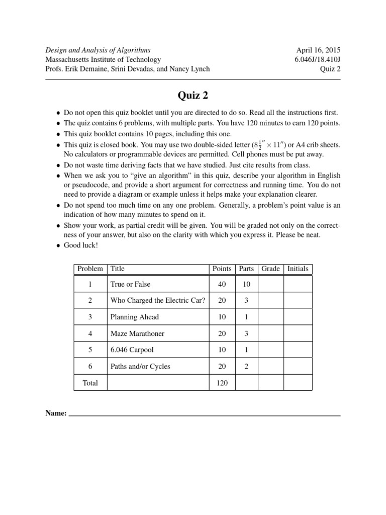 MIT6 046JS15 Quiz2 | PDF | Computational Complexity Theory | Algorithms And Data Structures