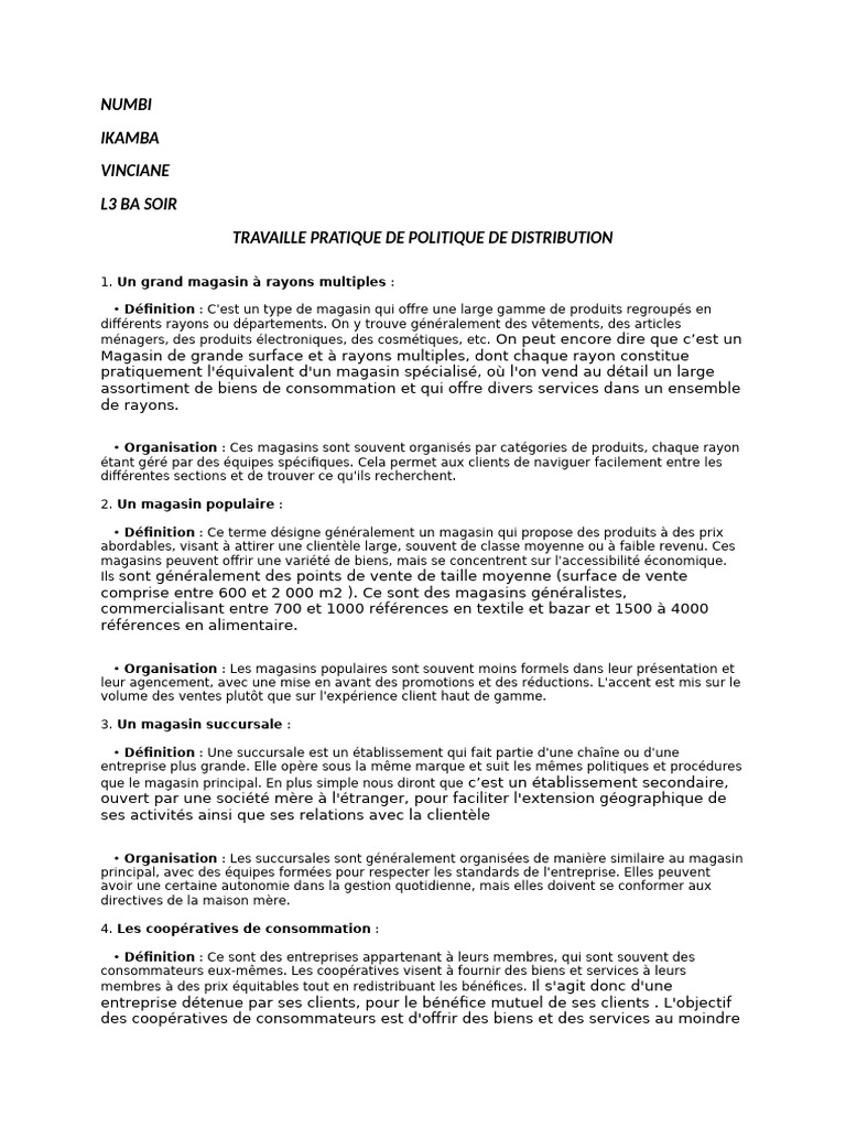 TP Politique de Distribution | PDF | Commerce de détail | Coopérative