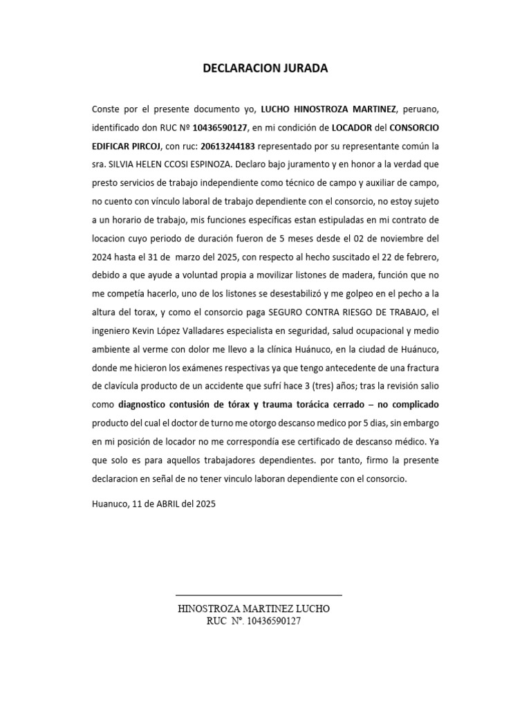 DECLARACION JURADA LUCHO Ok | PDF