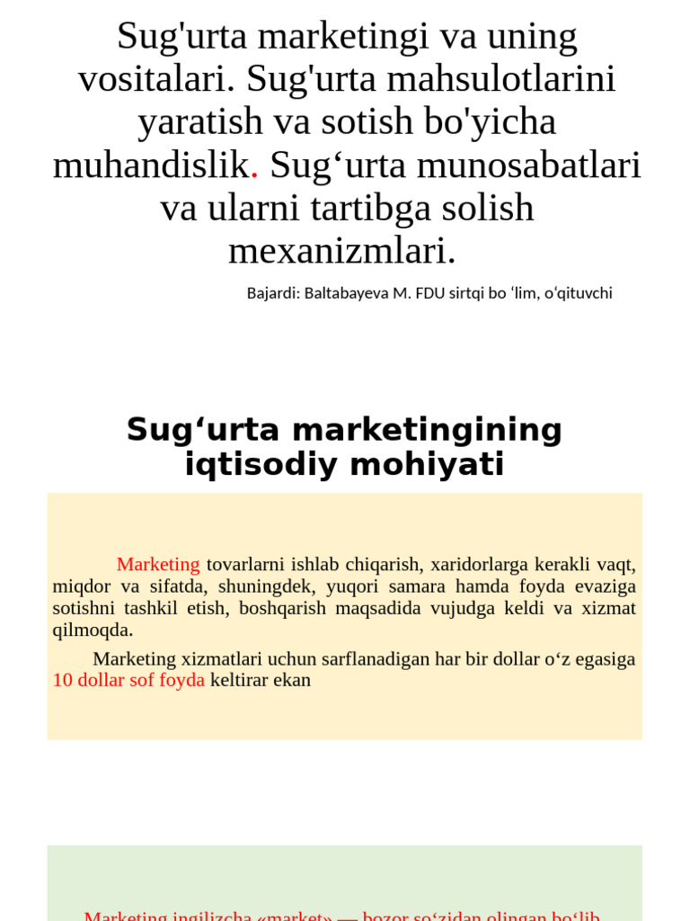 Sug'Urta Marketingi Va Uning Vositalari | PDF