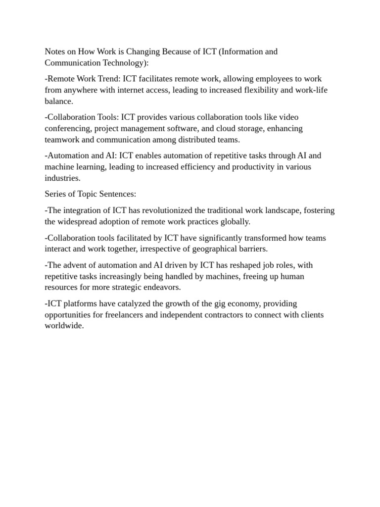Notes On How Work Is Changing Because of ICT | PDF