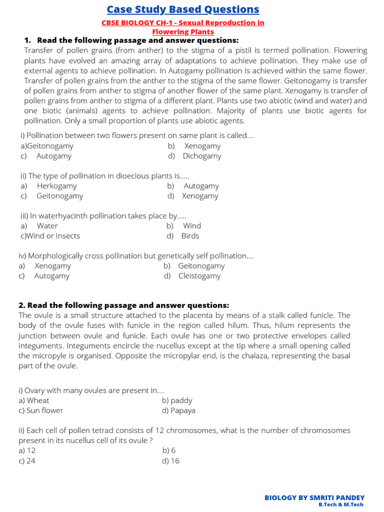 Case Study Biology CH - 1 | PDF | Pollination | Flowers