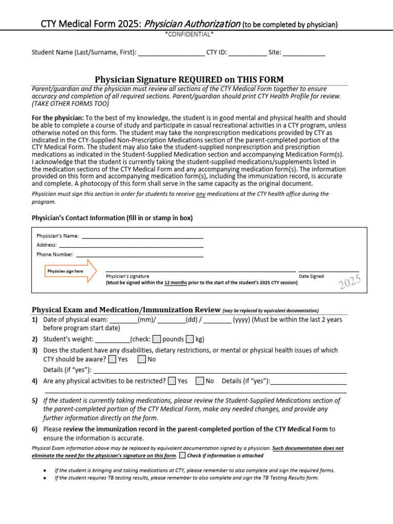 CTY 2025 Medical Form Overview | PDF | Medicine | Health Care