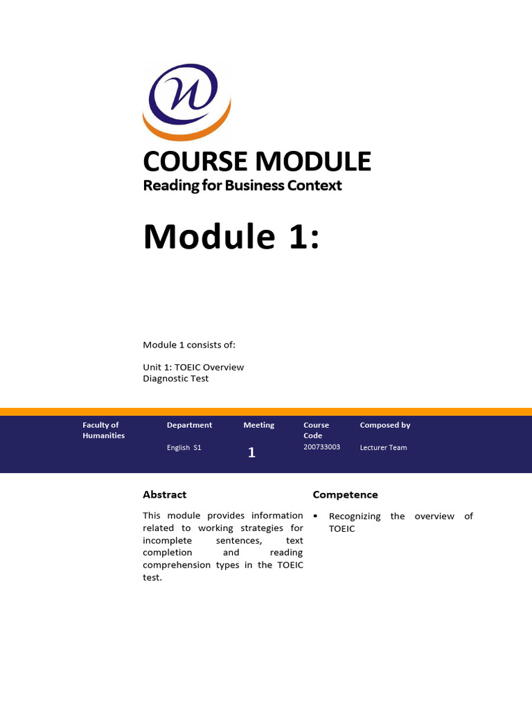 Module 1 (Revised) - Reading For Business Context - Unit 1 | PDF ...