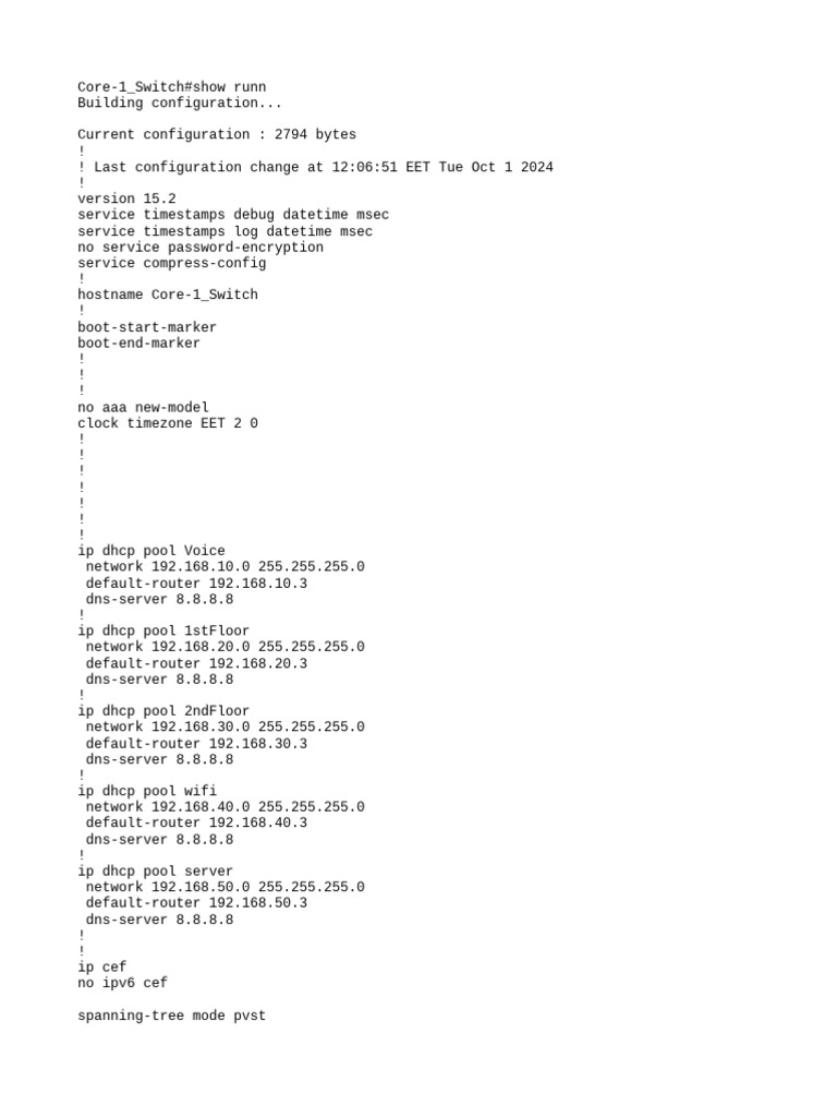 Core 1 - Switch Configuration | PDF | Ip Address | Secure Shell
