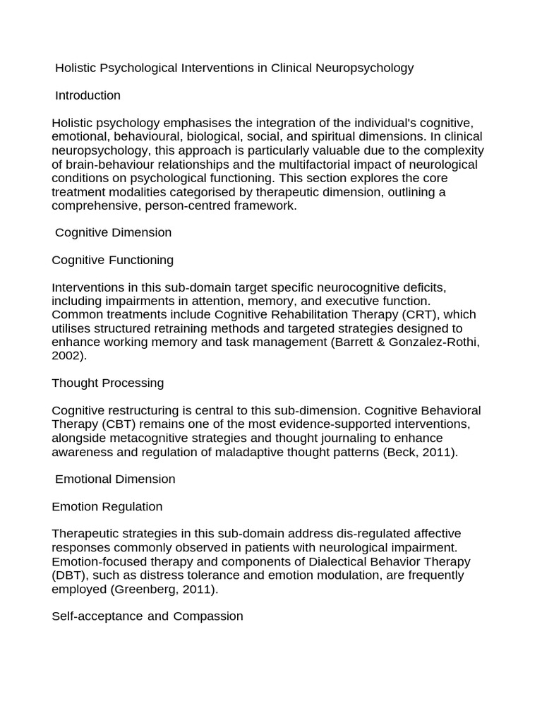 Holistic Approaches in Neuropsychology | PDF | Psychotherapy ...