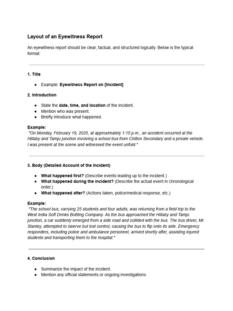 Layout of An Eyewitness Report | PDF