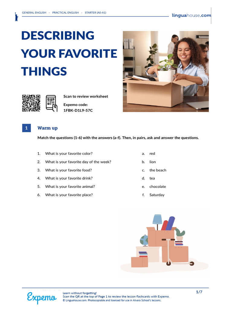 Describing Your Favorite Things American English Teacher A0 A1 | PDF ...
