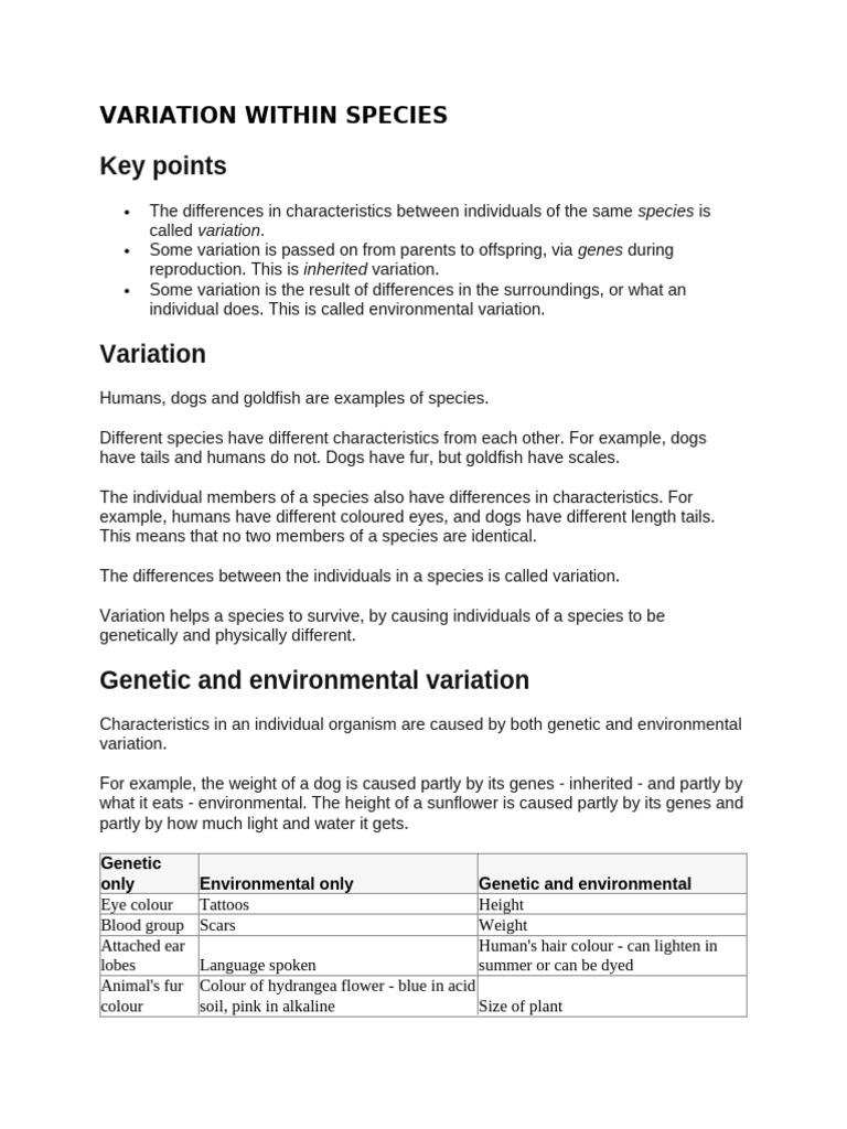Environmental Variation in Species | PDF | Evolution | Natural Selection