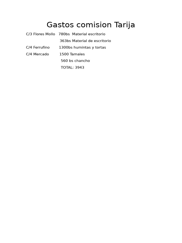 Gastos Comision Tarija | PDF