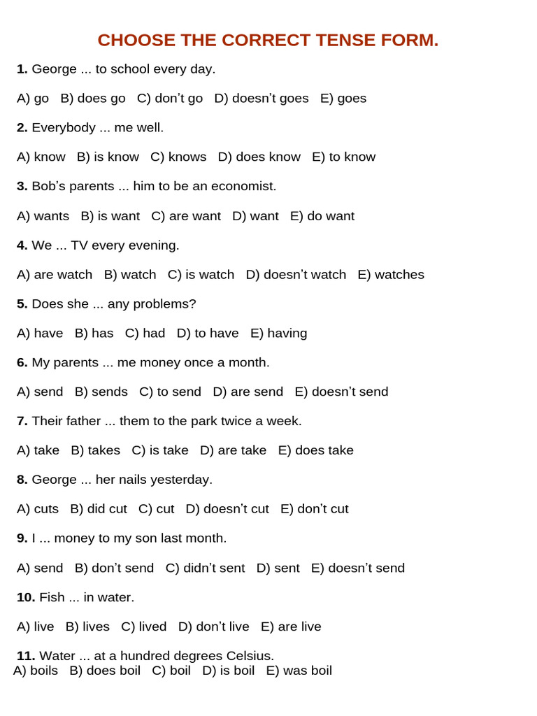 Choose The Correct Tense Form | PDF