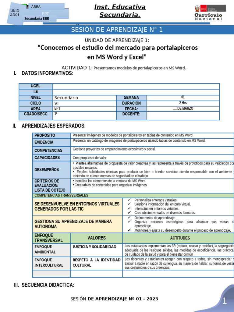 1º Ses Act 1-Ept-U1 | PDF | Aprendizaje | Evaluación