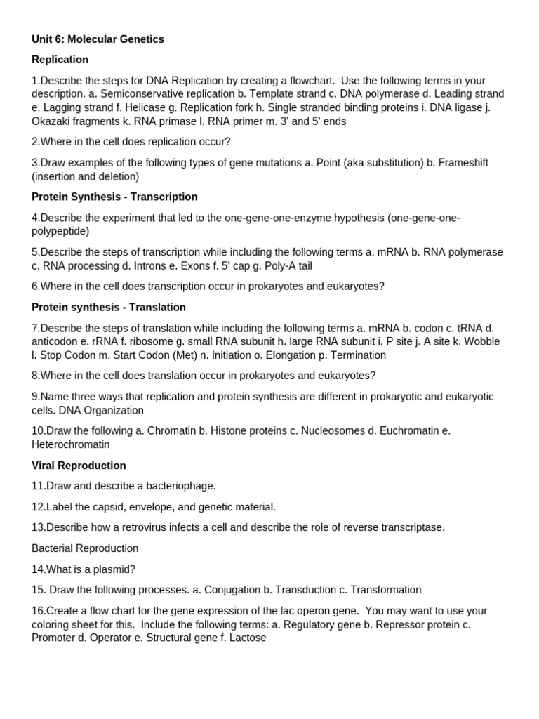 AP Biology Review Unit 6 | PDF | Gene | Dna Replication