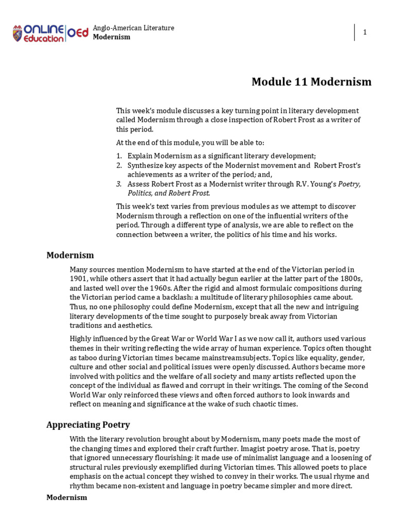 Understanding Modernism Through Frost | PDF | Modernism | Poetry