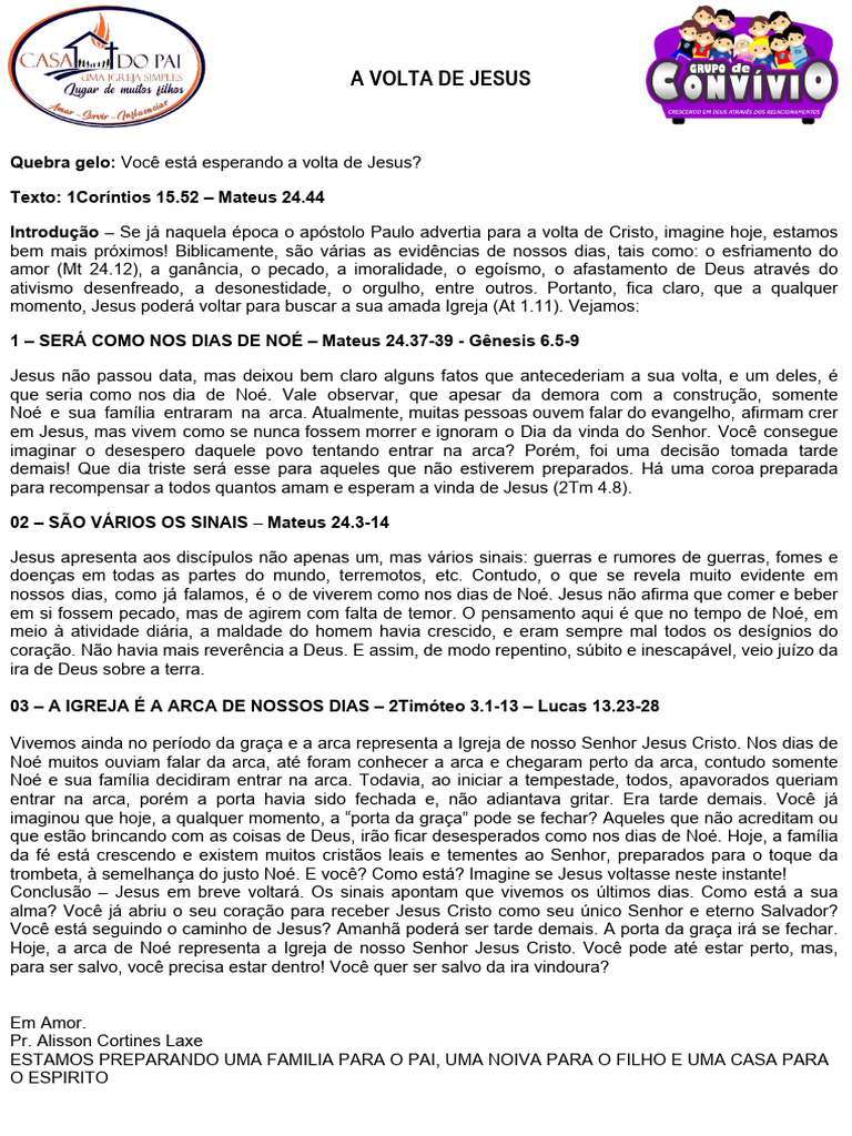 A VOLTA DE JESUS | PDF | Jesus | Graça no cristianismo