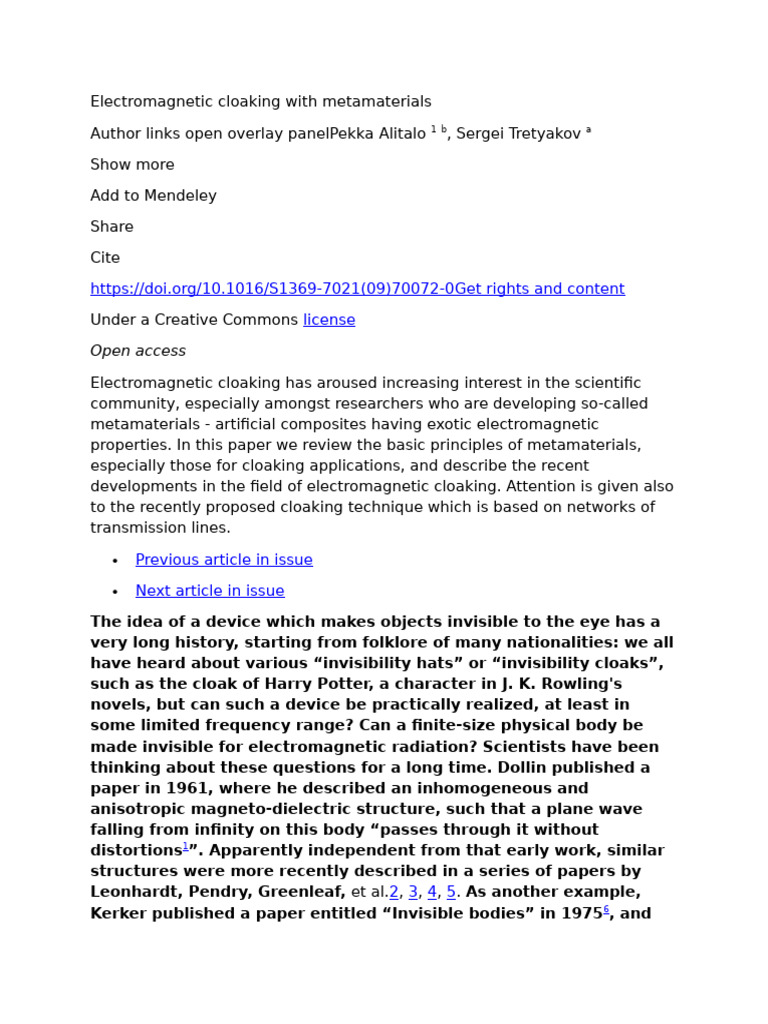 Electromagnetic Cloaking With Metamaterials | PDF | Metamaterial ...