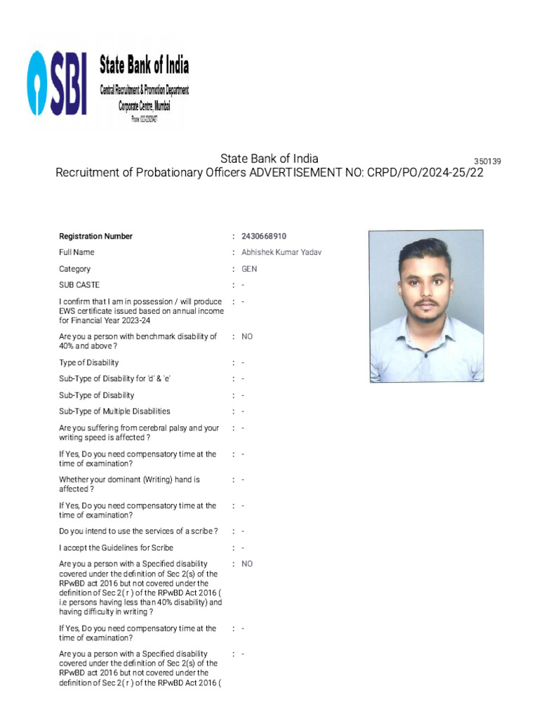 Sbi Po March 2025 Recruitment of Probationary Officers ADVERTISEMENT NO ...