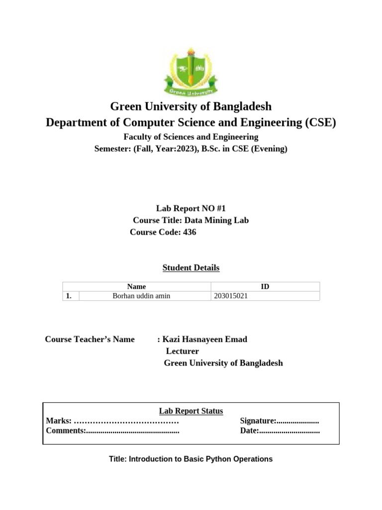 Python Basics Lab Report: CSE 436 | PDF | Computer Programming | Python ...