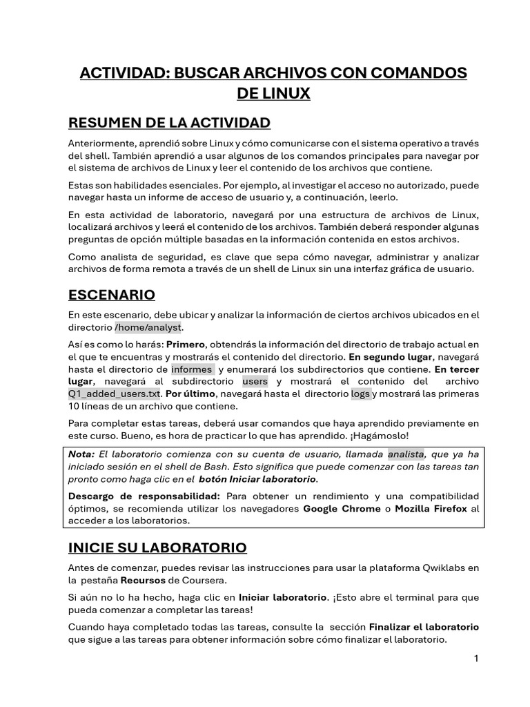 Actividad - Buscar Archivos Con Comandos de Linux | PDF | Archivo de computadora | Directorio ...