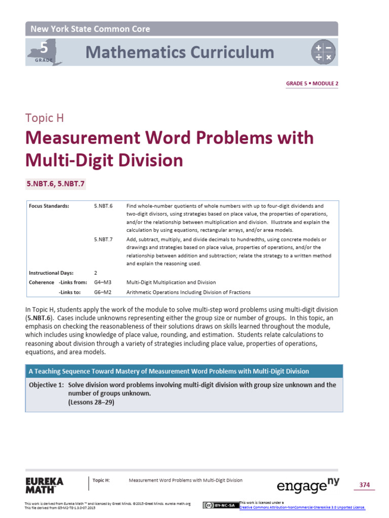 Math g5 m2 Topic H Overview | PDF | Division (Mathematics) | Multiplication