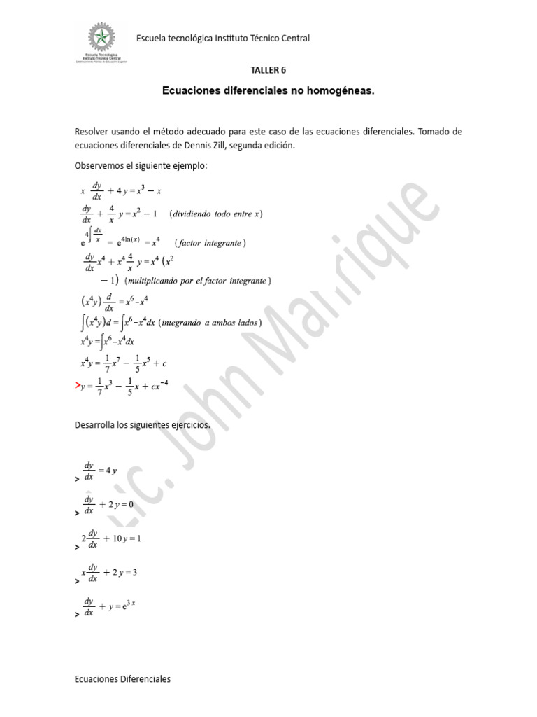 Taller 6. Factor Integrante. | PDF