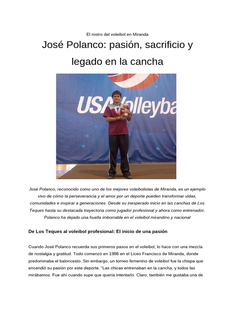 Legado de José Polanco en el voleibol | PDF | Vóleibol | Venezuela