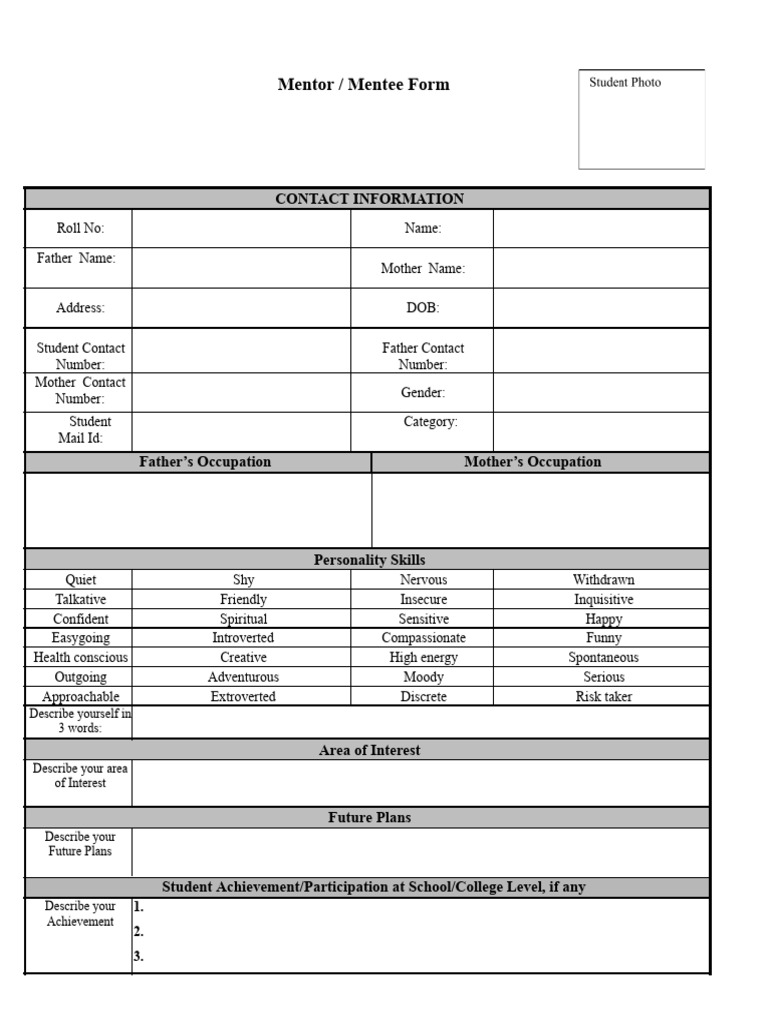 Mentor-Mentee form_250125_164224 | PDF | Psychology | Psychological Concepts