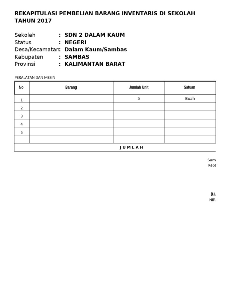 Contoh Form Aset Bos-09 | PDF