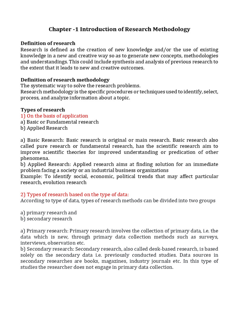 Chapter-1+Research Methodology | PDF | Experiment | Methodology