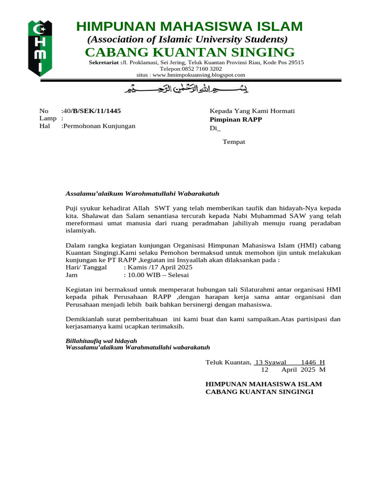 Permohonan Kunjungan Rapp | PDF