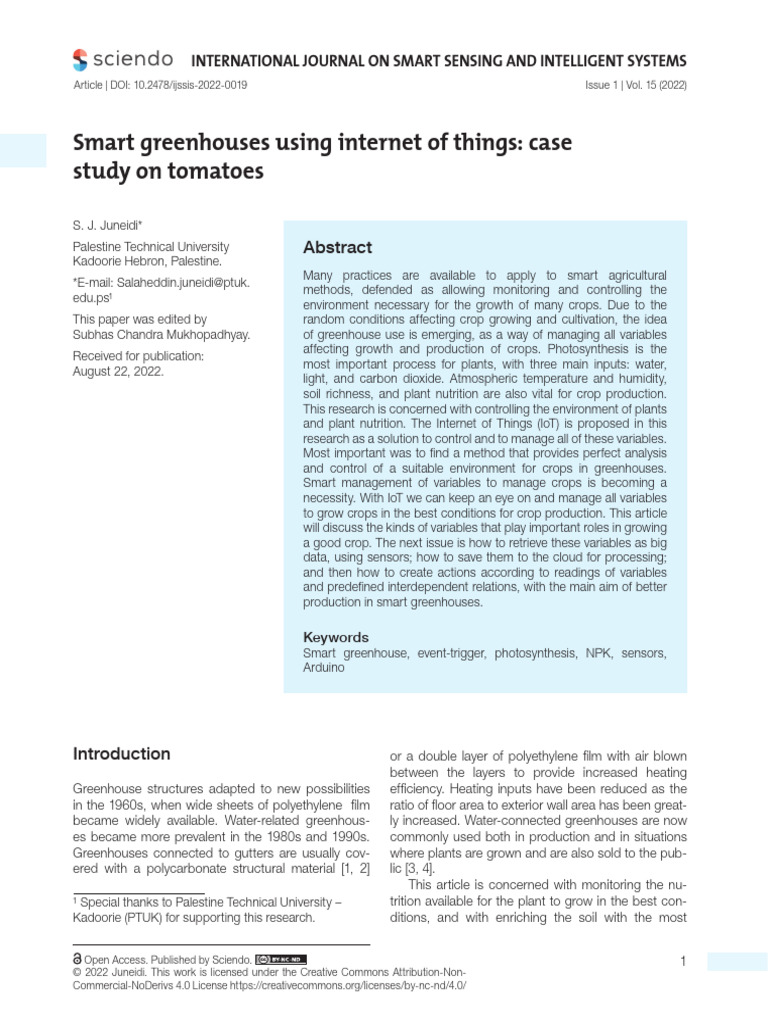 Smart Greenhouses Using Internet of Things Case Study On Tomatoes | PDF ...
