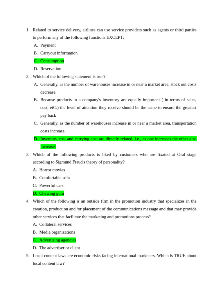 Exit Exam Models With Answers... | PDF | Marketing | Sales
