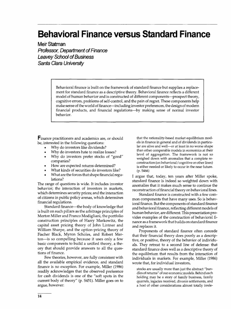 Behavioral vs. Standard Finance Explained | PDF | Stocks | Behavioral ...