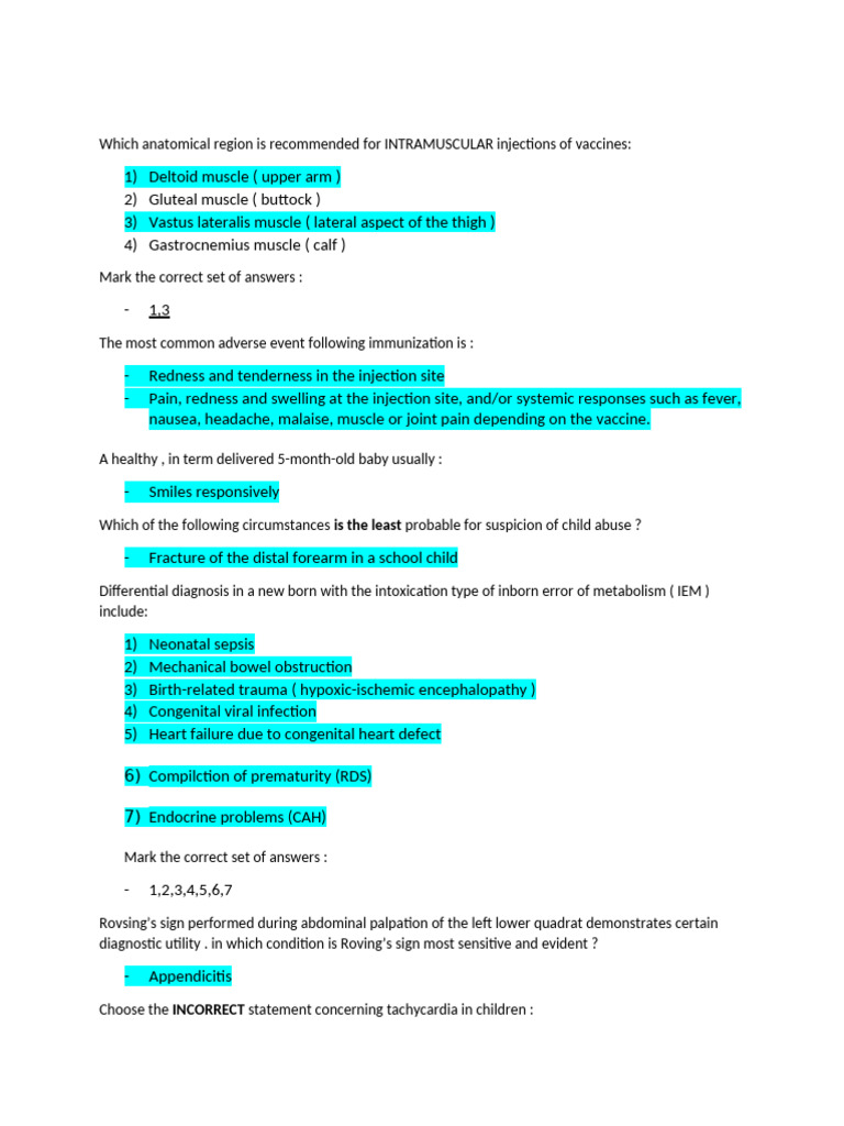 Pediatric Old Questions COMPLETE | PDF | Medical Specialties | Diseases ...