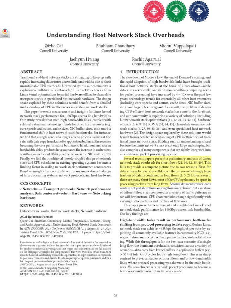 Understanding Host Network Stack Overheads | PDF | Network Interface Controller | Transmission ...