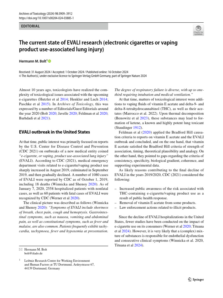 The Current State of EVALI Research (Electronic Cigarettes or Vaping ...