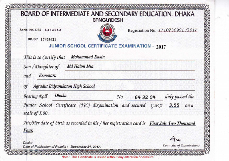 JSC Cirtificate | PDF