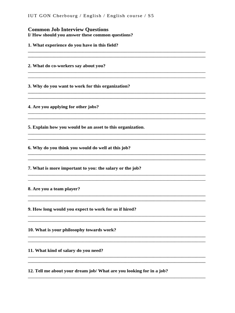 Common Job Interview Questions | PDF | Business