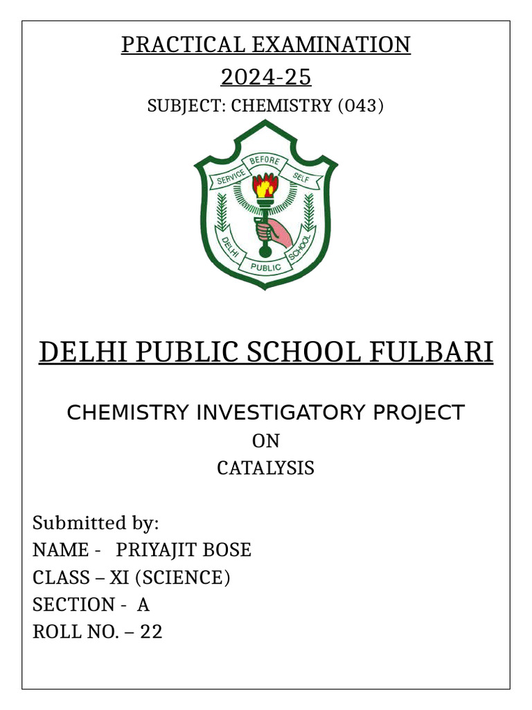 Chemistry Project on Catalysis 2024-25 | PDF