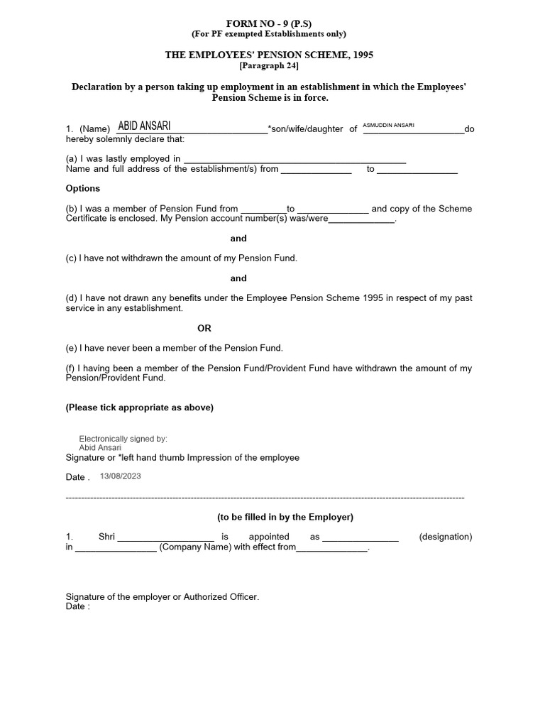 Form 9 Provident Fund | PDF