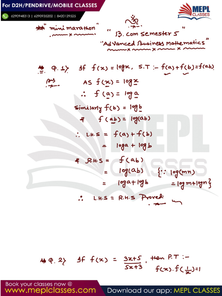 Mathematics B.com Sem.5 Pre Marathon Session. | PDF