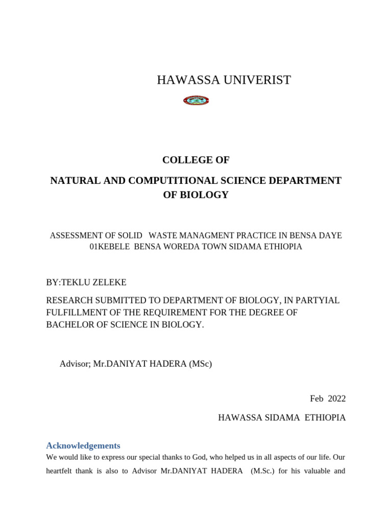 belayneh propo.2 | PDF | Waste | Waste Management