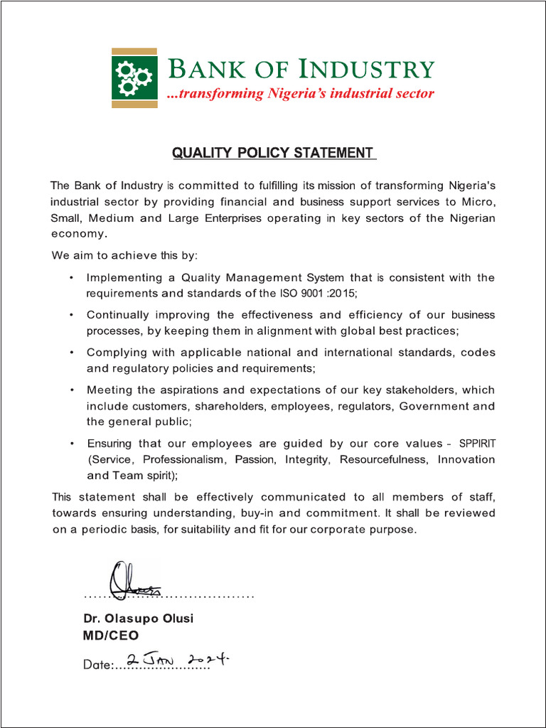 2024 Quality Policy Statement | PDF