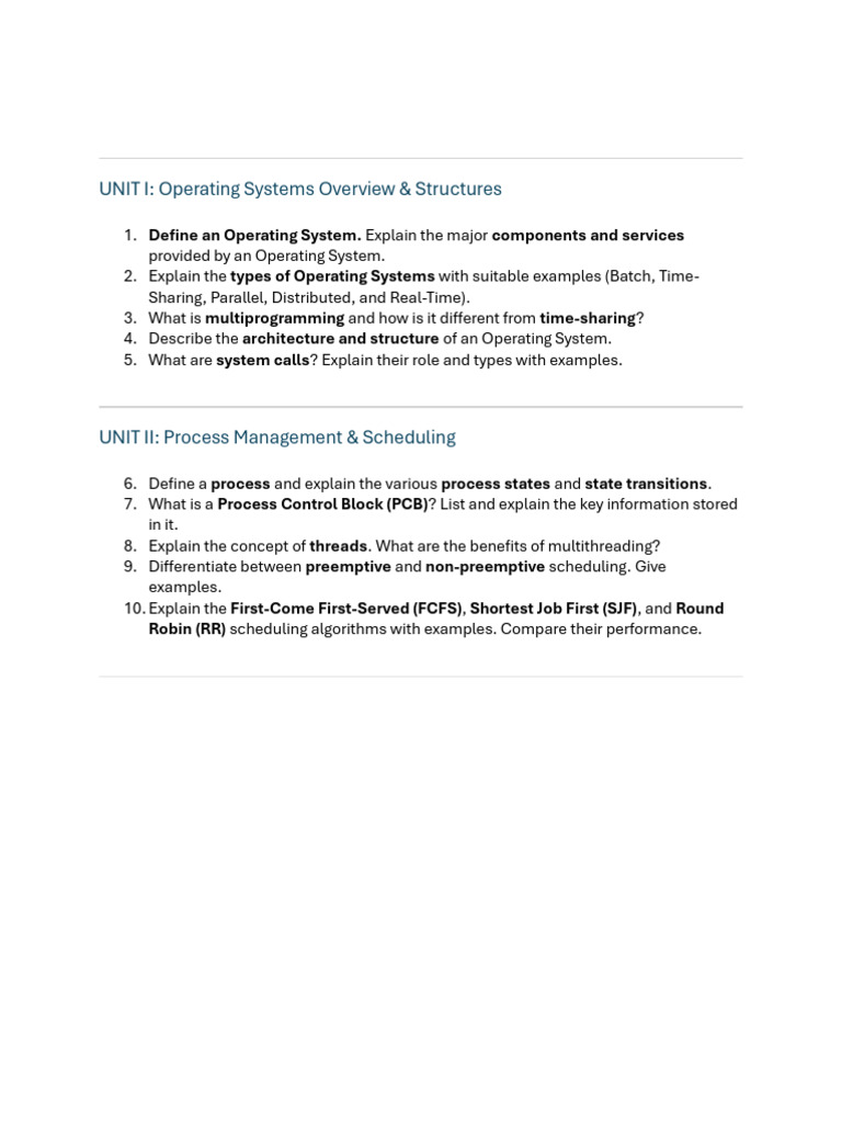 Tutorial Questions 1 and 2 Unit O.S | PDF
