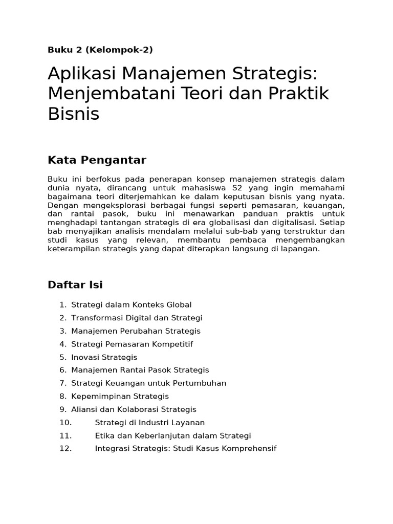 Buku 2 Aplikasi Manajemen Strategis Menjembatani Teori dan Praktik | PDF