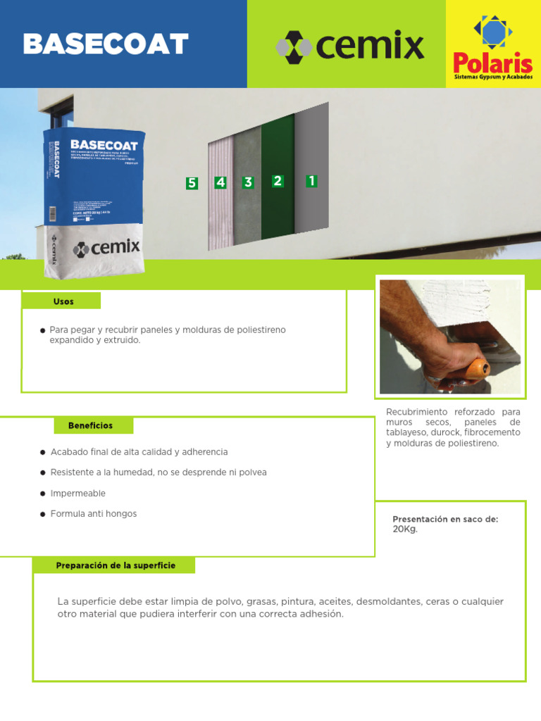 Adhesivo Cemix Basecoat: Guía de Aplicación | PDF | Agua | Pintar
