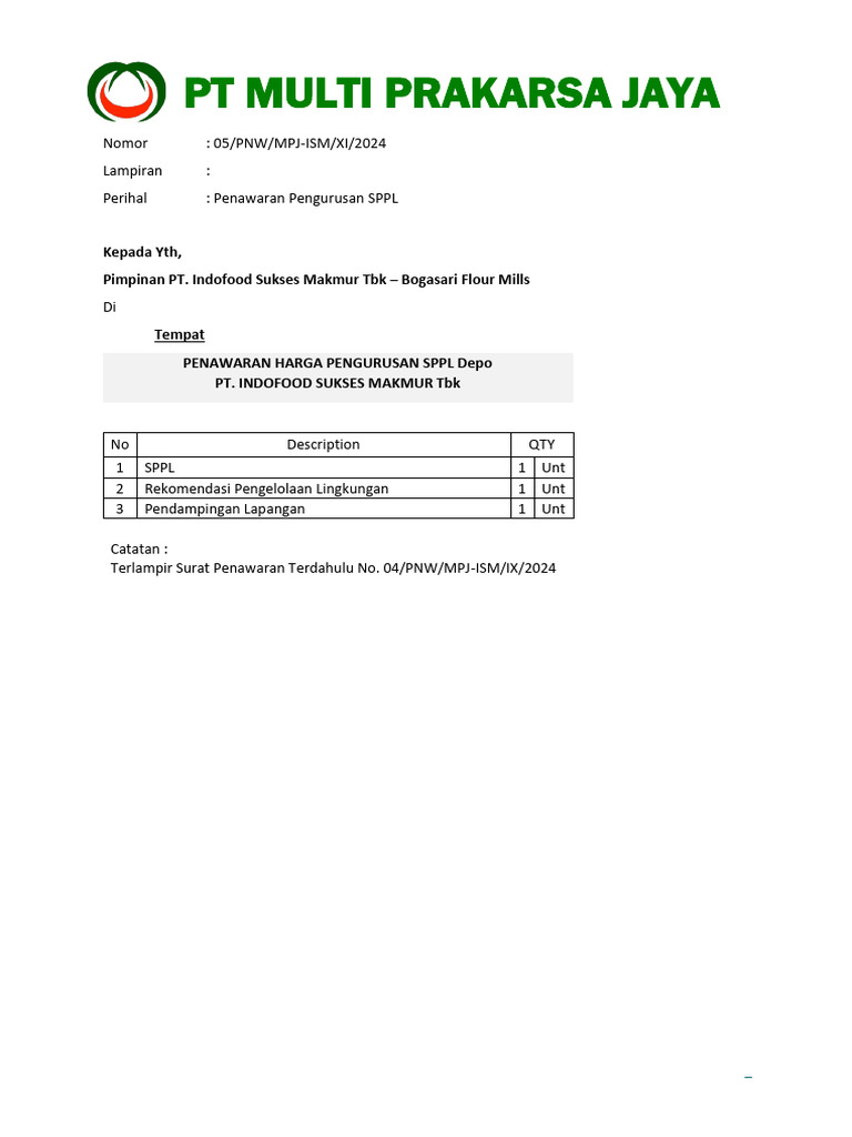 Surat Penawaran SPPL | PDF