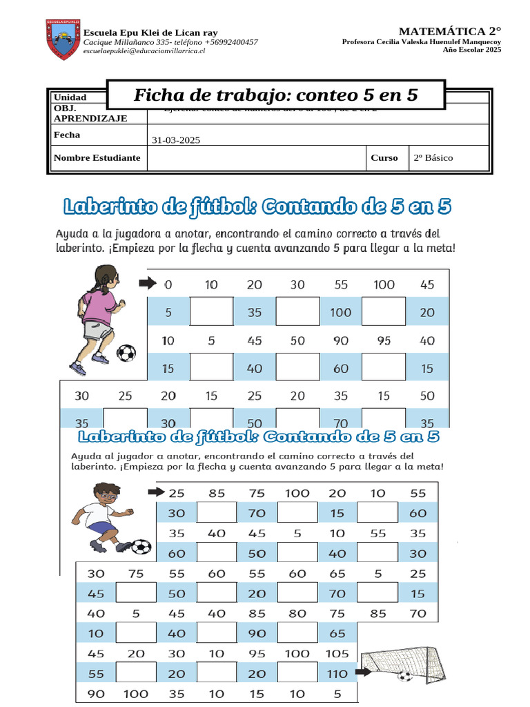 Ejercicios de conteo de 5 en 5 | PDF