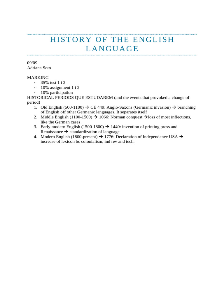 Apunts Hist of English Language | PDF | Verb | Grammatical Number